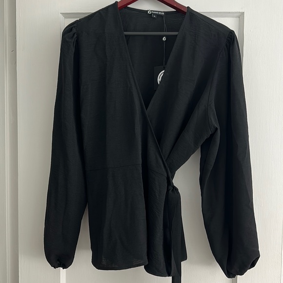 Franne Golde | Tops | Franne Golde Classic Black Wrap Blouse Xl | Poshmark